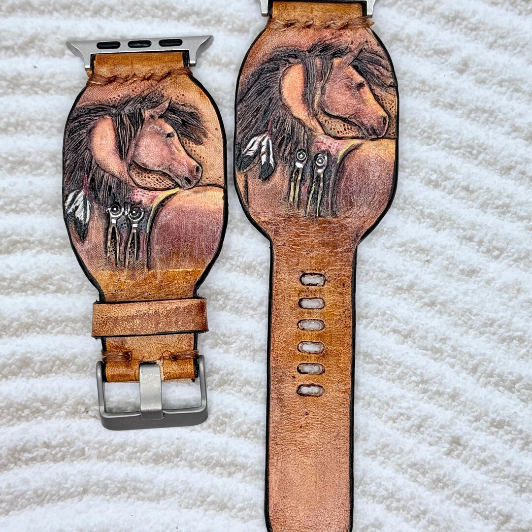 Tooled Leather Apple Watch Band: Western Horse, Samsung, Smartwatch 20 ...