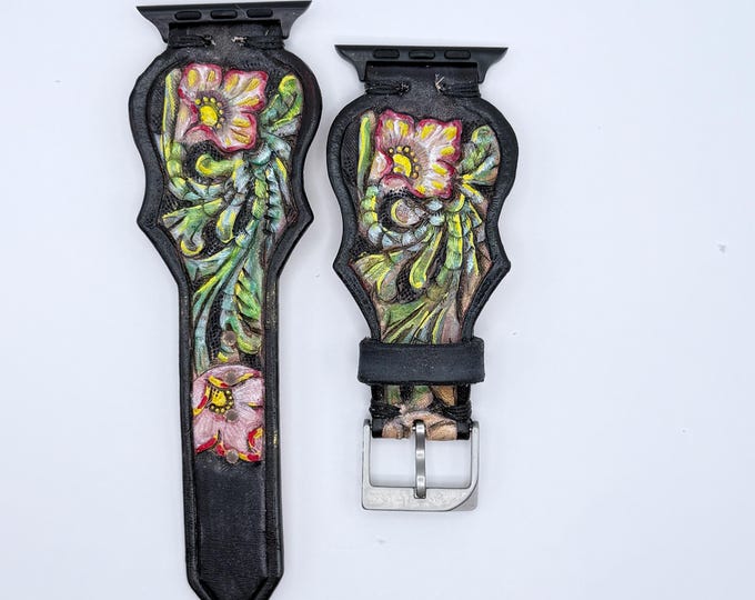 Hand Tooled Leather Apple Watch Band: Western Style Smartwatch Strap - Etsy