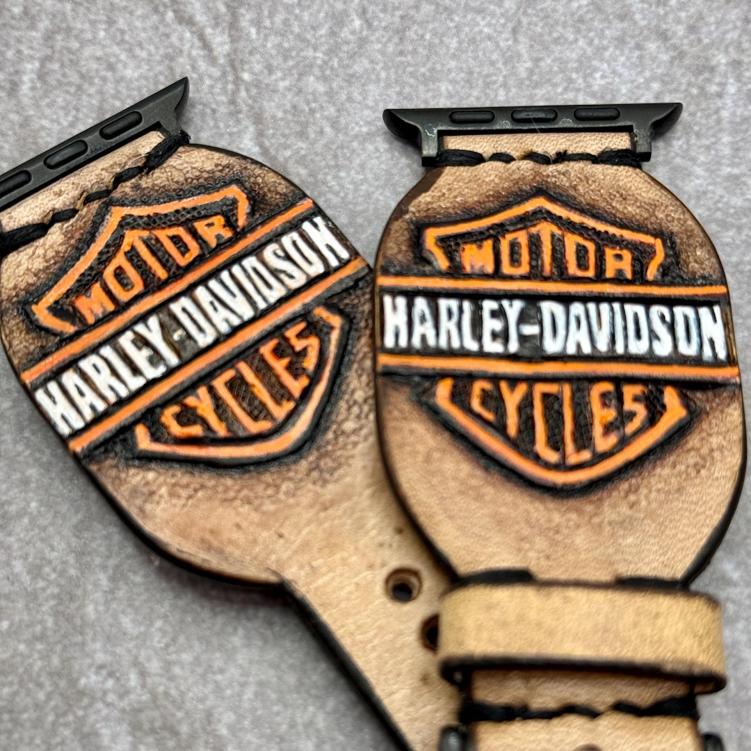 Hand Made Tooled Leather Biker Watch Band Harley Davidson Motor Cycle ...