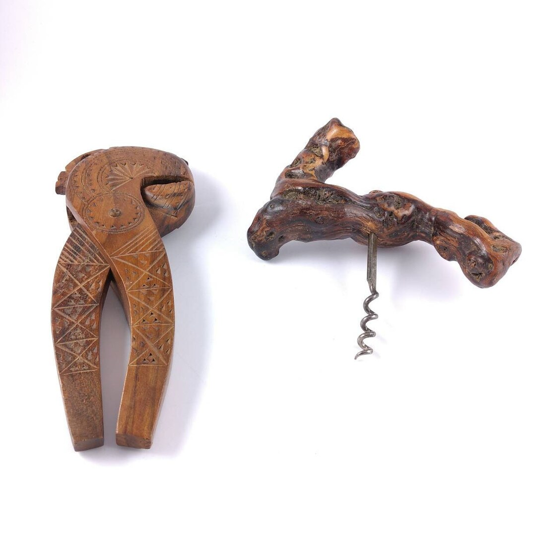 Vintage Nutcracker and Burl Wood Handled Corkscrew - Grapevine Wood ...