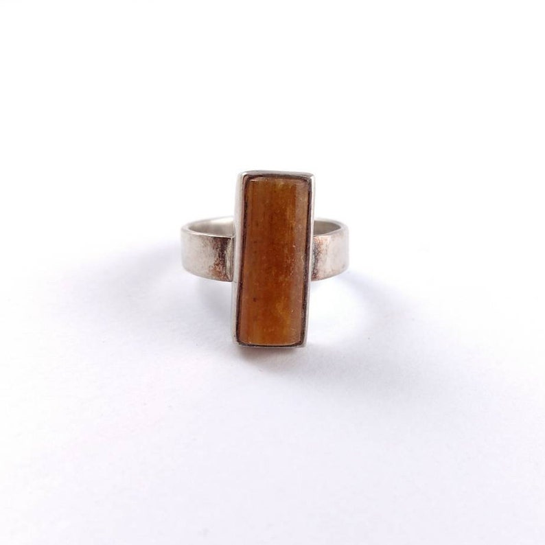 Silver Ring Rectangle US SIZE 8 Honey Yellow Vintage - Etsy