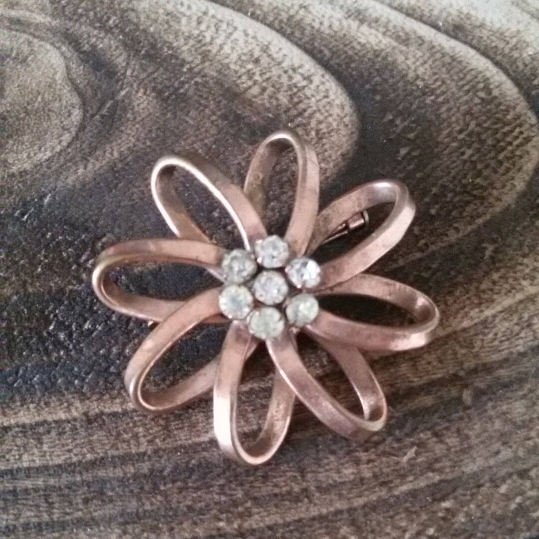 Vintage Copper Flower Brooch - Mid Century Jewelry - 1940 - 1970 ...