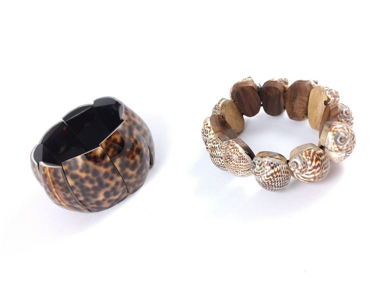Shell Bracelets Tiger Kauri Set of 2 Beach Look Summer - Etsy