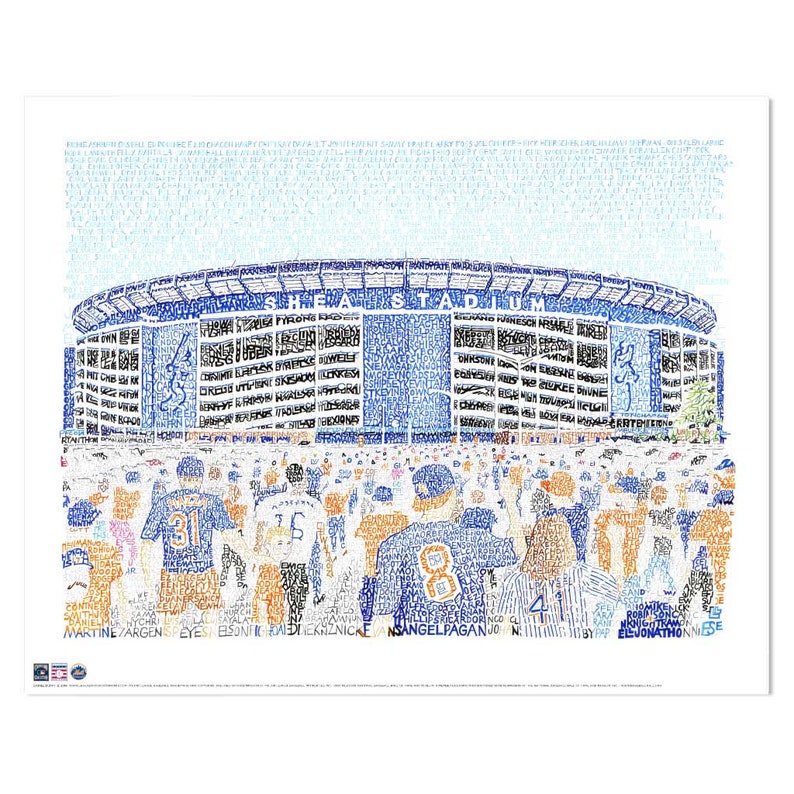 New York Mets Shea Stadium Word Art - Handwritten With Every Met - 16 ...