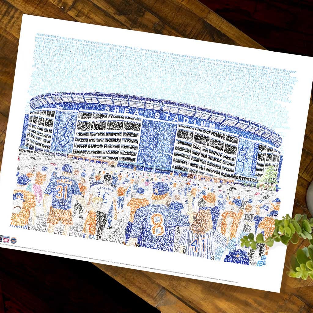 New York Mets Shea Stadium Word Art - Handwritten With Every Met - 16 ...