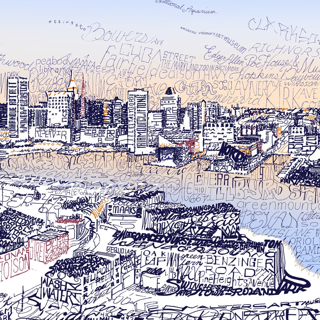 Baltimore Inner Harbor Skyline Word Art - 16"x20" - FREE Shipping ...