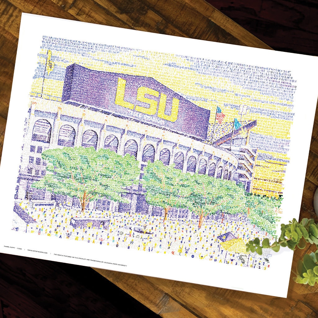 LSU Tiger Stadium Word Art Print - 16"x20" - Handwritten With the ...