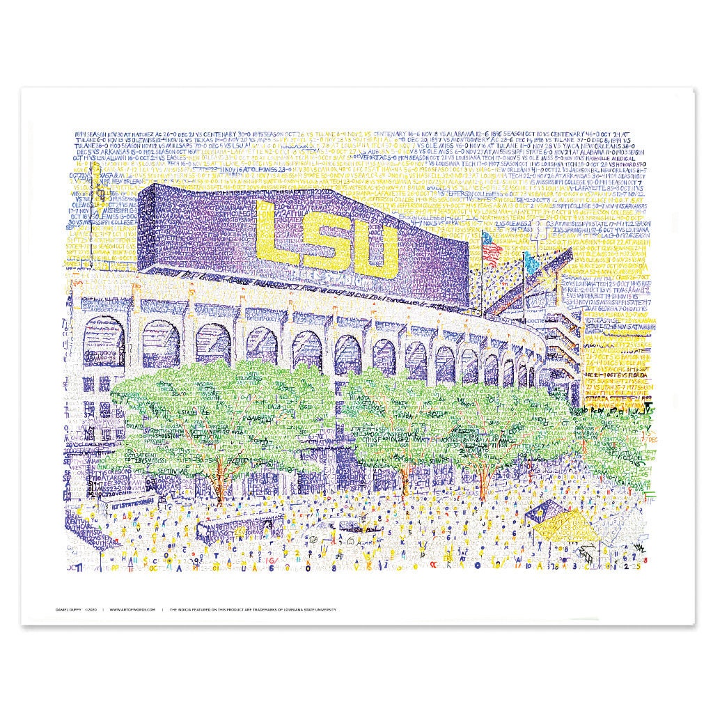 LSU Tiger Stadium Word Art Print - 16"x20" - Handwritten With the ...
