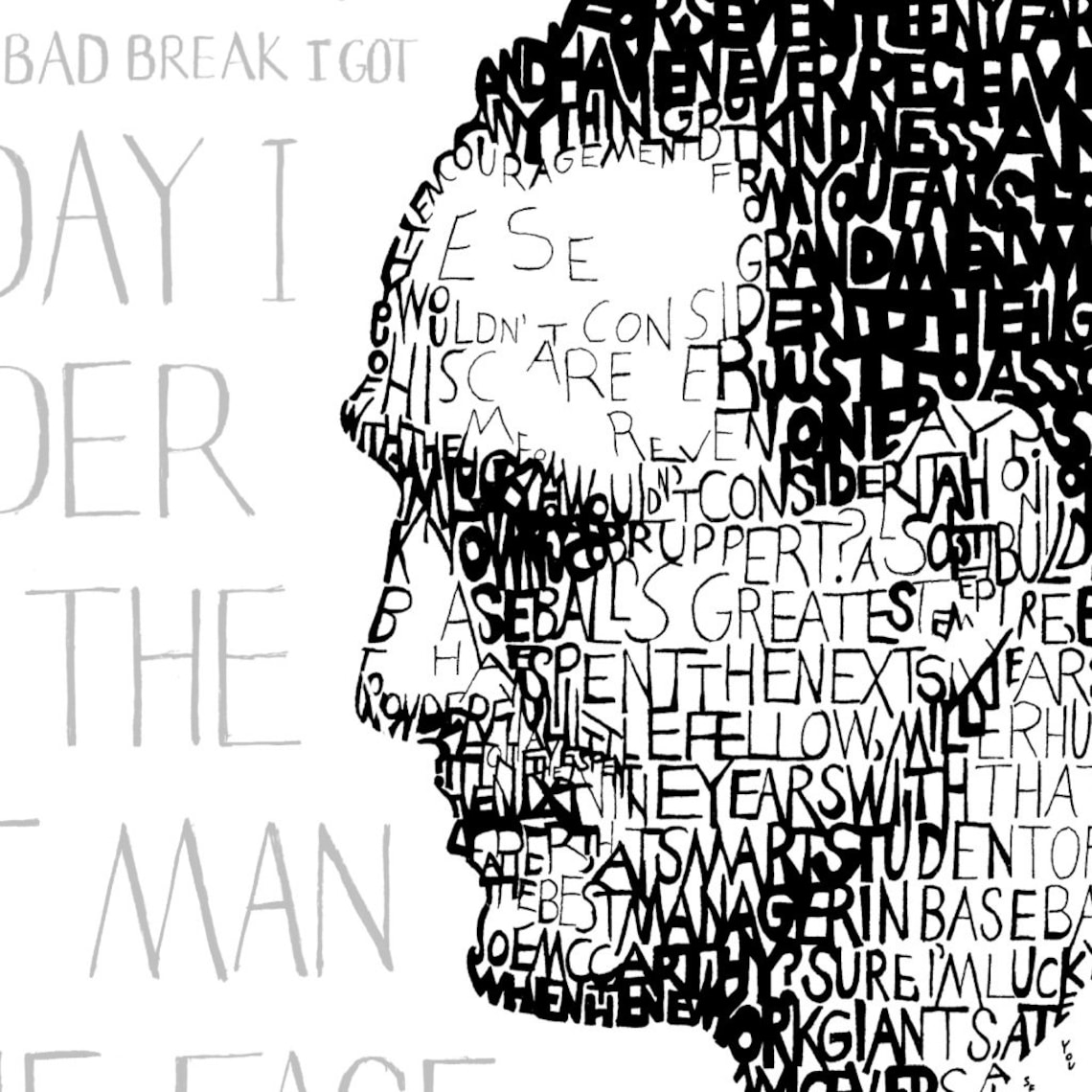 Lou Gehrig Word Art Handwritten With His Luckiest Man Speech - Etsy