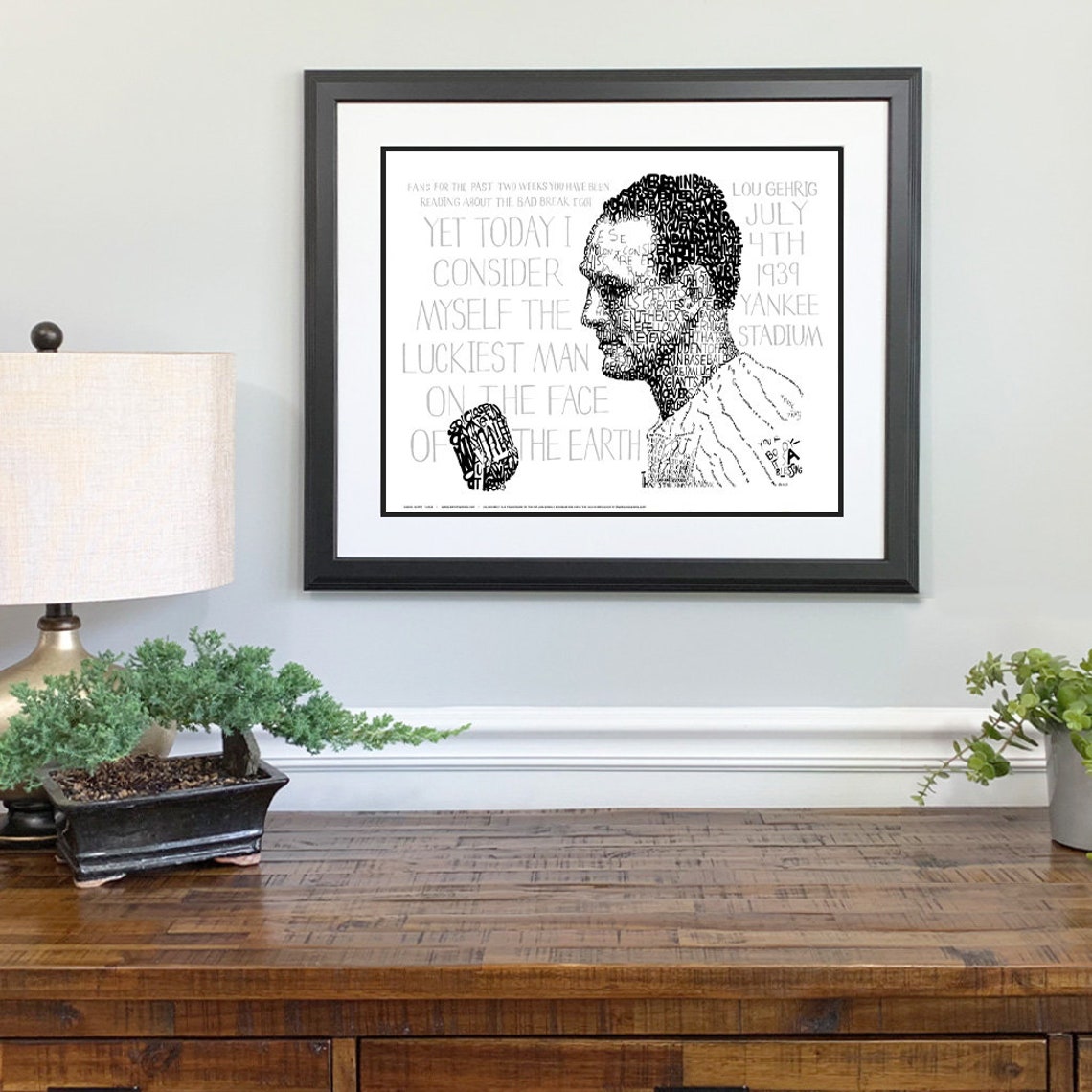 Lou Gehrig Word Art Handwritten With His Luckiest Man Speech - Etsy