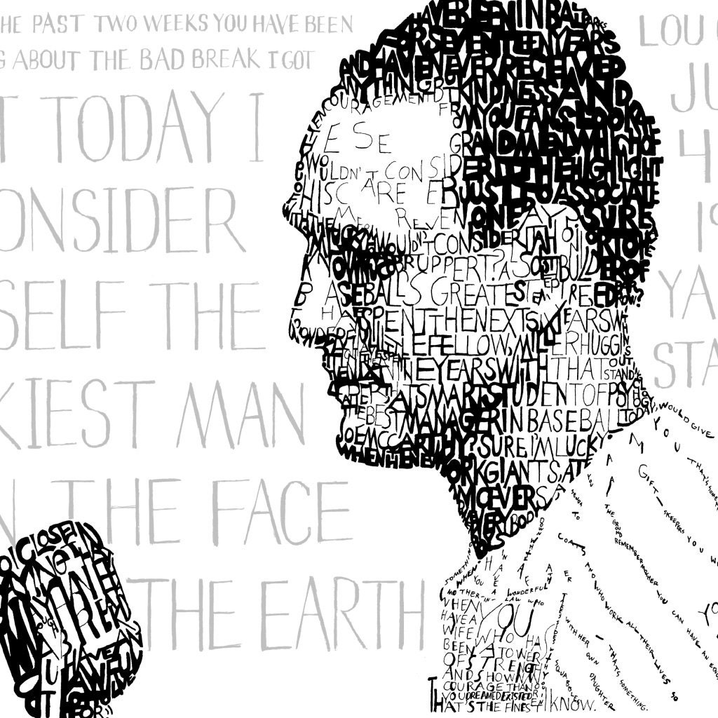 Lou Gehrig Word Art Handwritten With His Luckiest Man Speech - Etsy