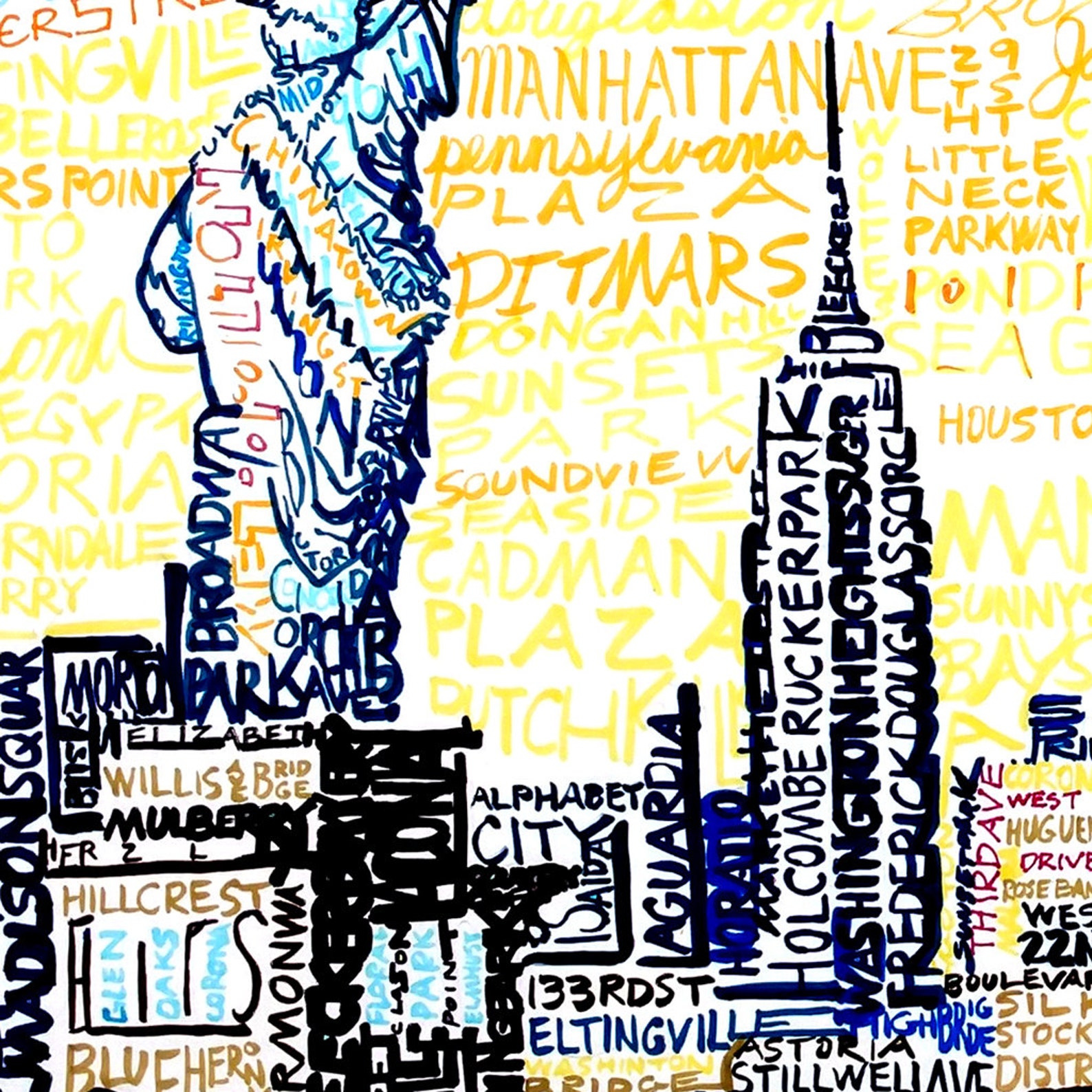 New York City Skyline Word Art - Handwritten With Streets ...