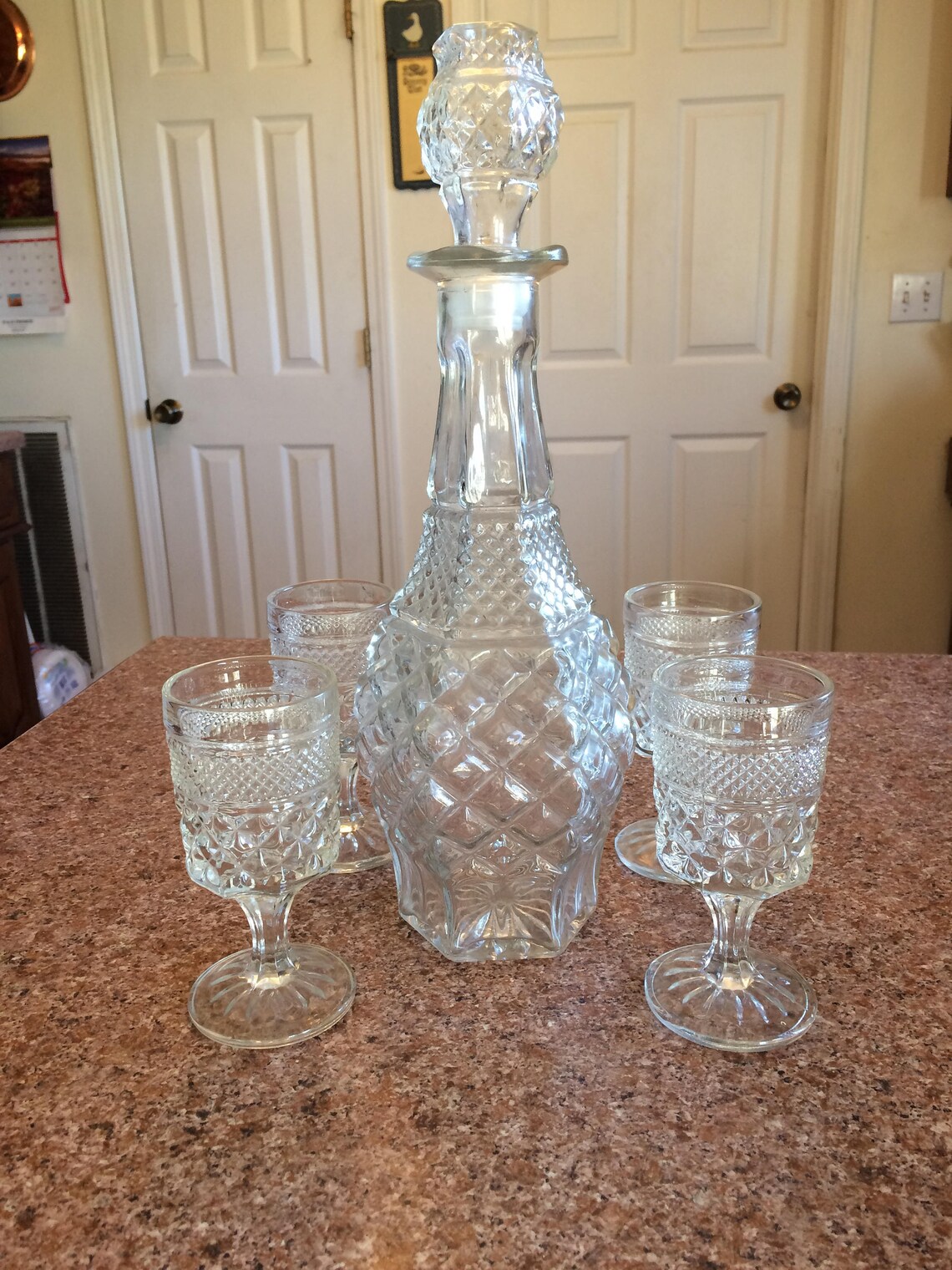 Vtg Crystal Clear Wexford Diamond Cut Anchor and Hocking Wine Glasses ...