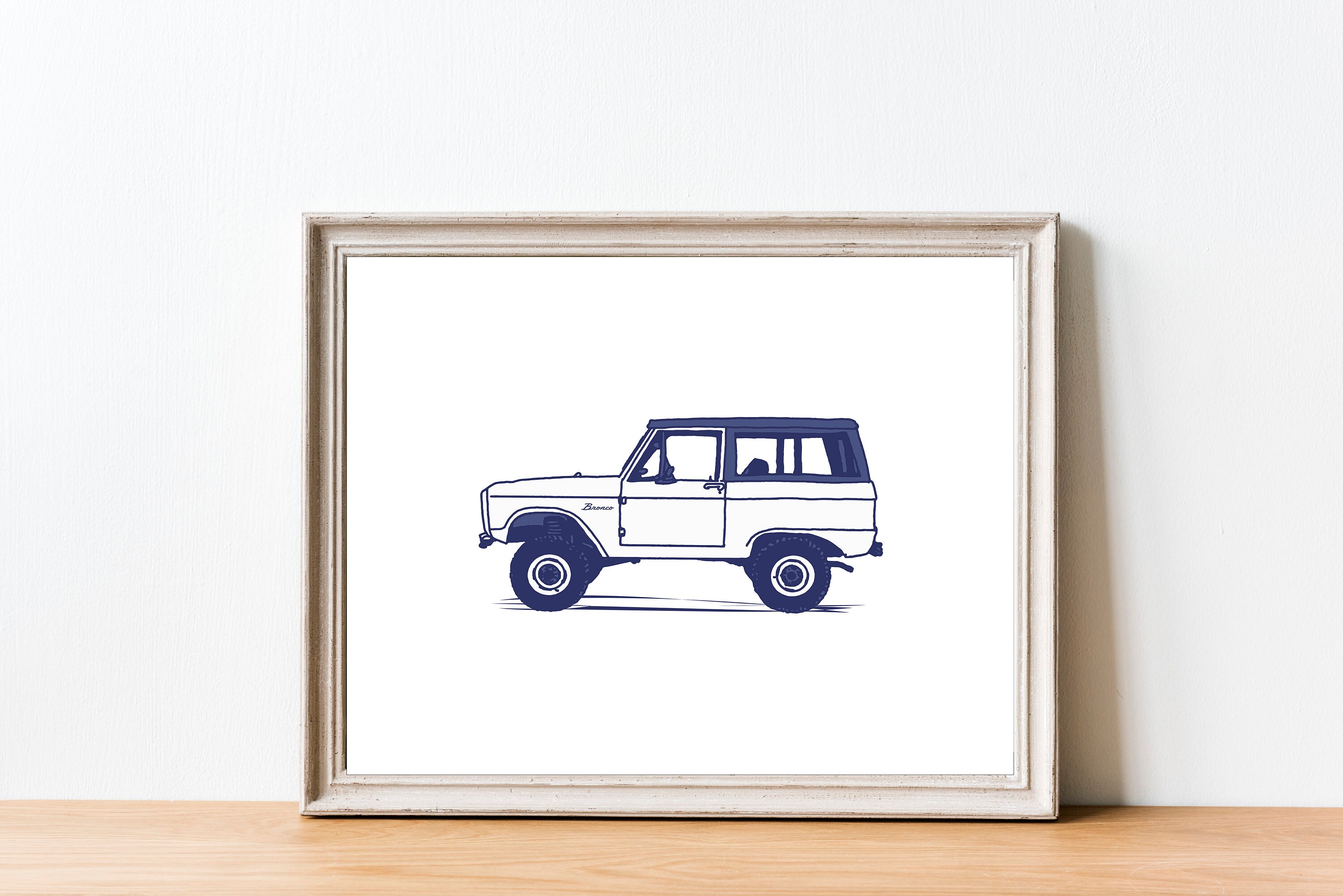Ford Bronco Print, Blue Bronco Side View, Vintage Car Art, Minimalist ...