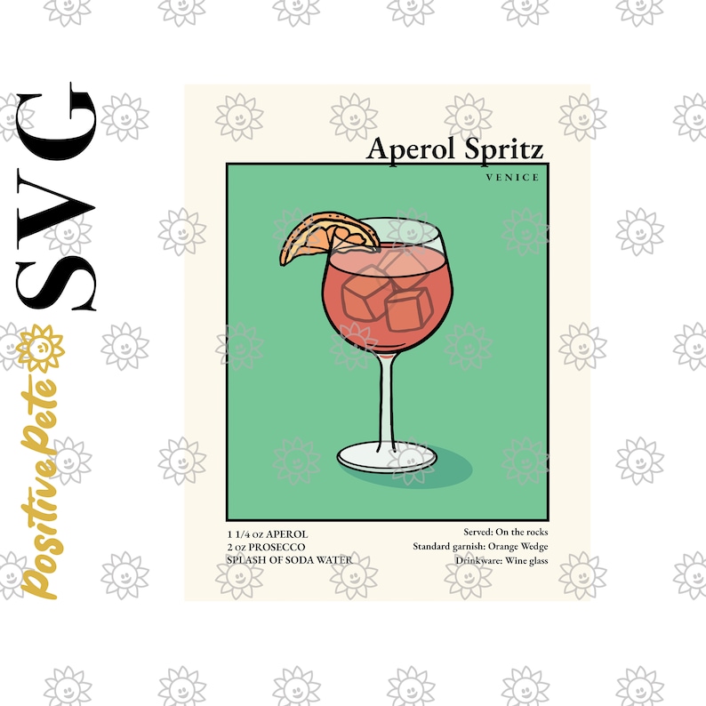 Aperol Spritz Print - Cocktail Poster SVG - Drink Wall Decor Poster ...