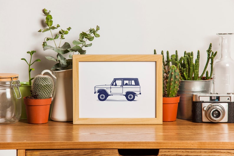Ford Bronco Print, Blue Bronco Side View, Vintage Car Art, Minimalist ...
