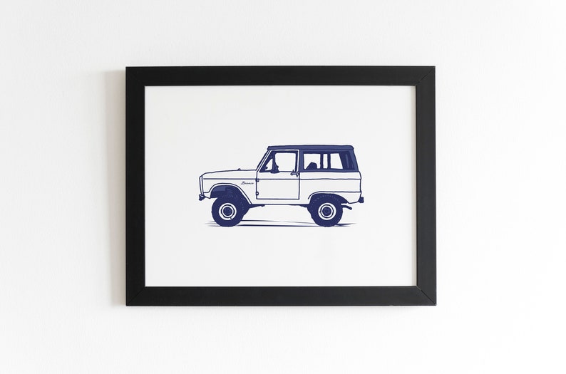 Ford Bronco Print, Blue Bronco Side View, Vintage Car Art, Minimalist ...