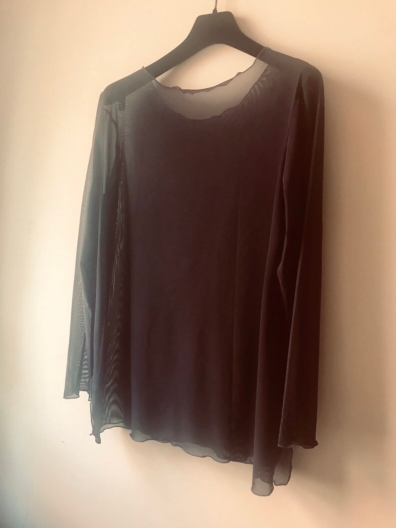 Sheer Mesh Long Sleeve Tunic With Side Split. Transparent Gray | Etsy