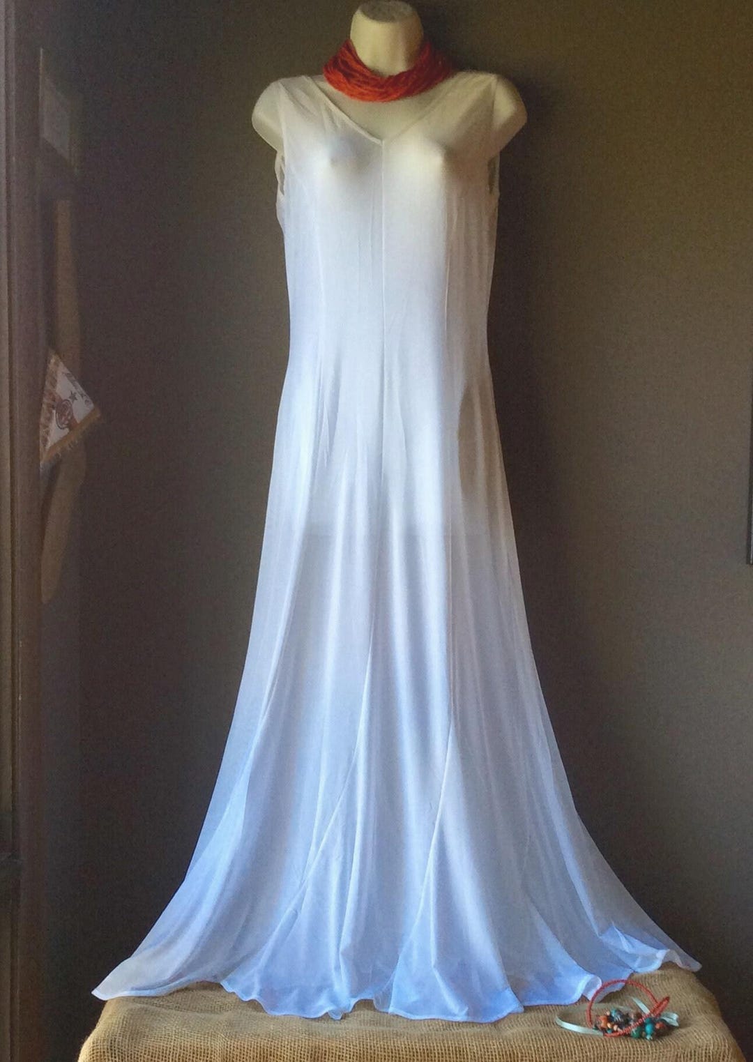 Sheer Tulle Long Dress, Silky Stretch Mesh, Asymmetrical Hem. Y2K Italy ...