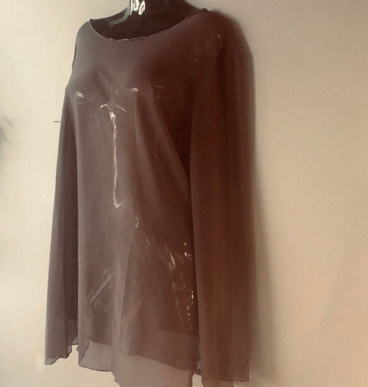 Sheer Mesh Long Sleeve Tunic With Side Split. Transparent Gray Tulle ...