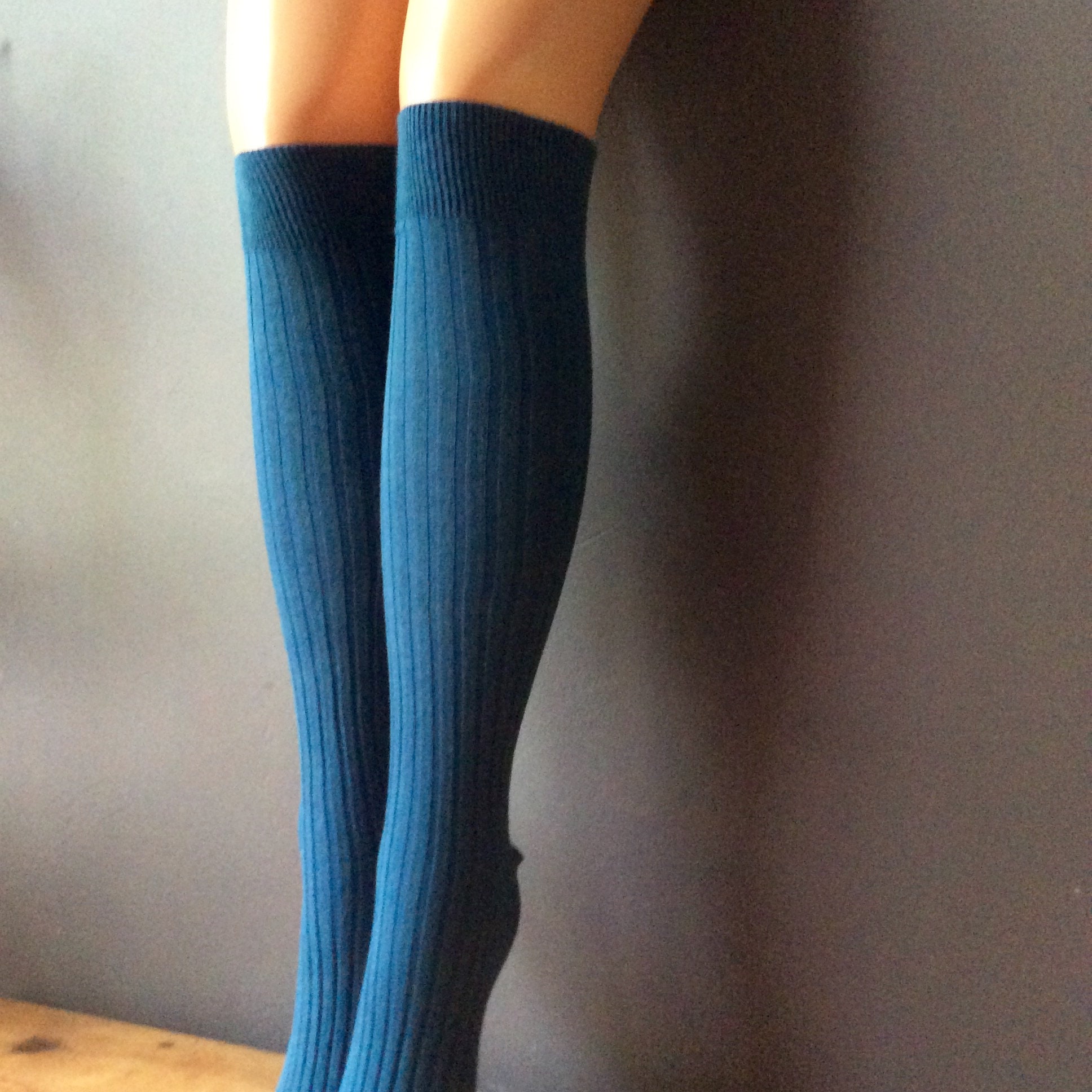 Blue Knee High Socks High Quality Cotton Ribbed Trouser Socks - Etsy