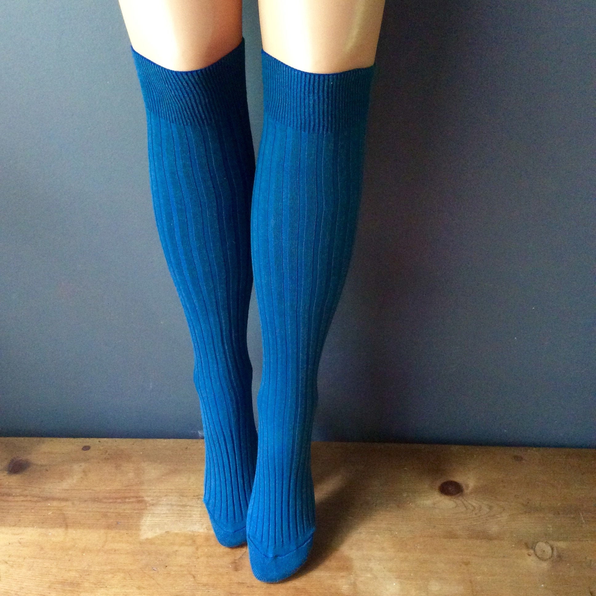 Blue Knee High Socks High Quality Cotton Ribbed Trouser Socks - Etsy