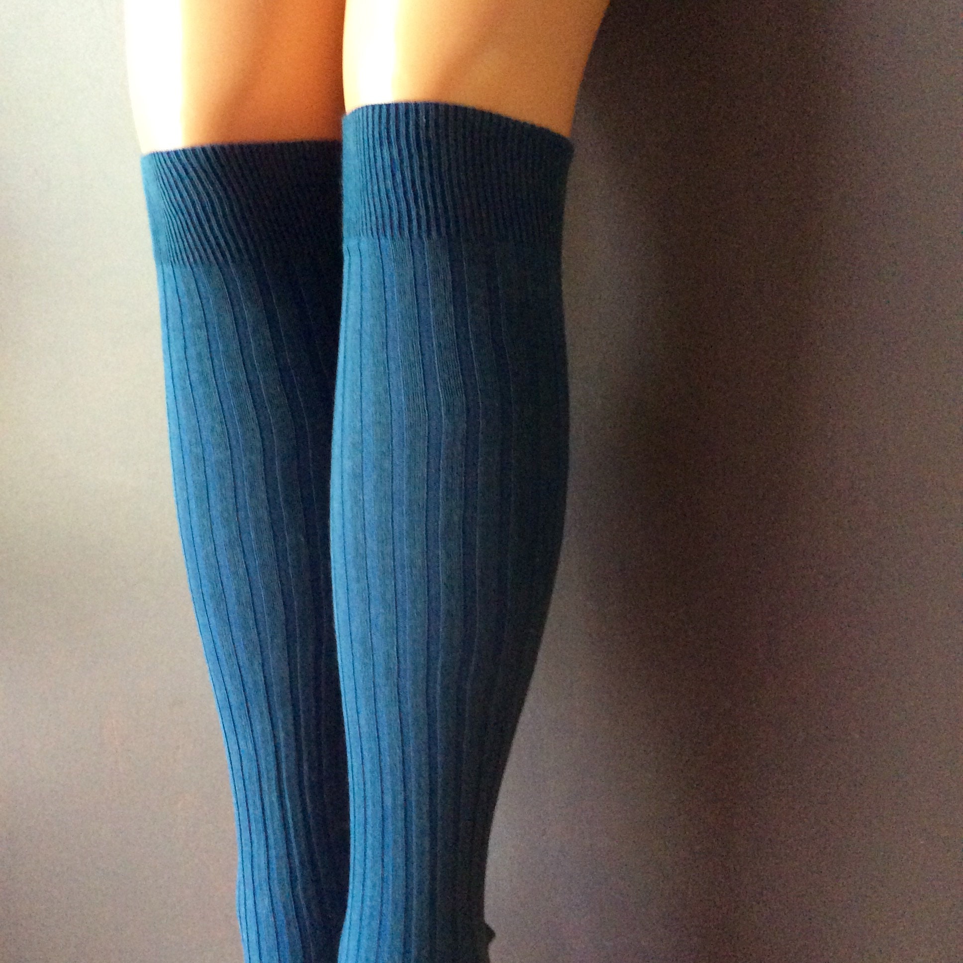 Blue Knee High Socks High Quality Cotton Ribbed Trouser Socks - Etsy