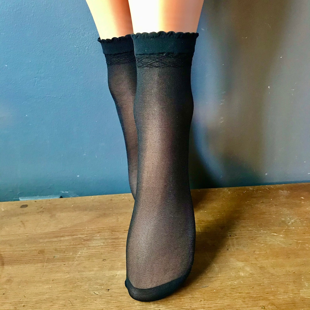 Set 2 Pair Sheer Ankle Socks, Stretchy Transparent Thin 20 Den Anklets ...