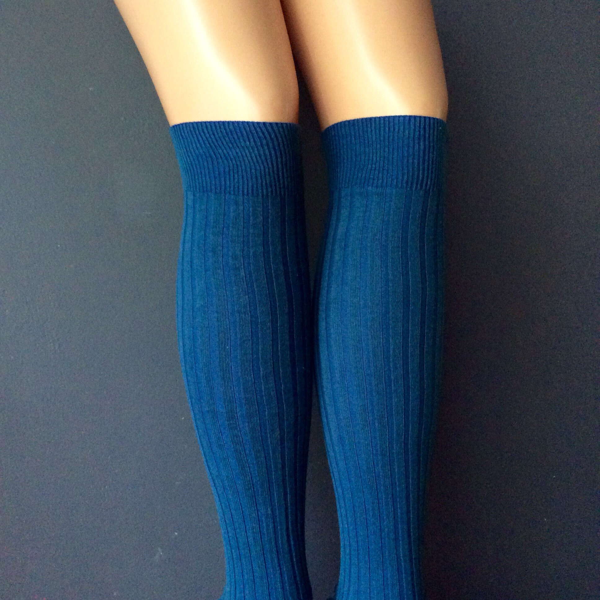Blue Knee High Socks High Quality Cotton Ribbed Trouser Socks - Etsy