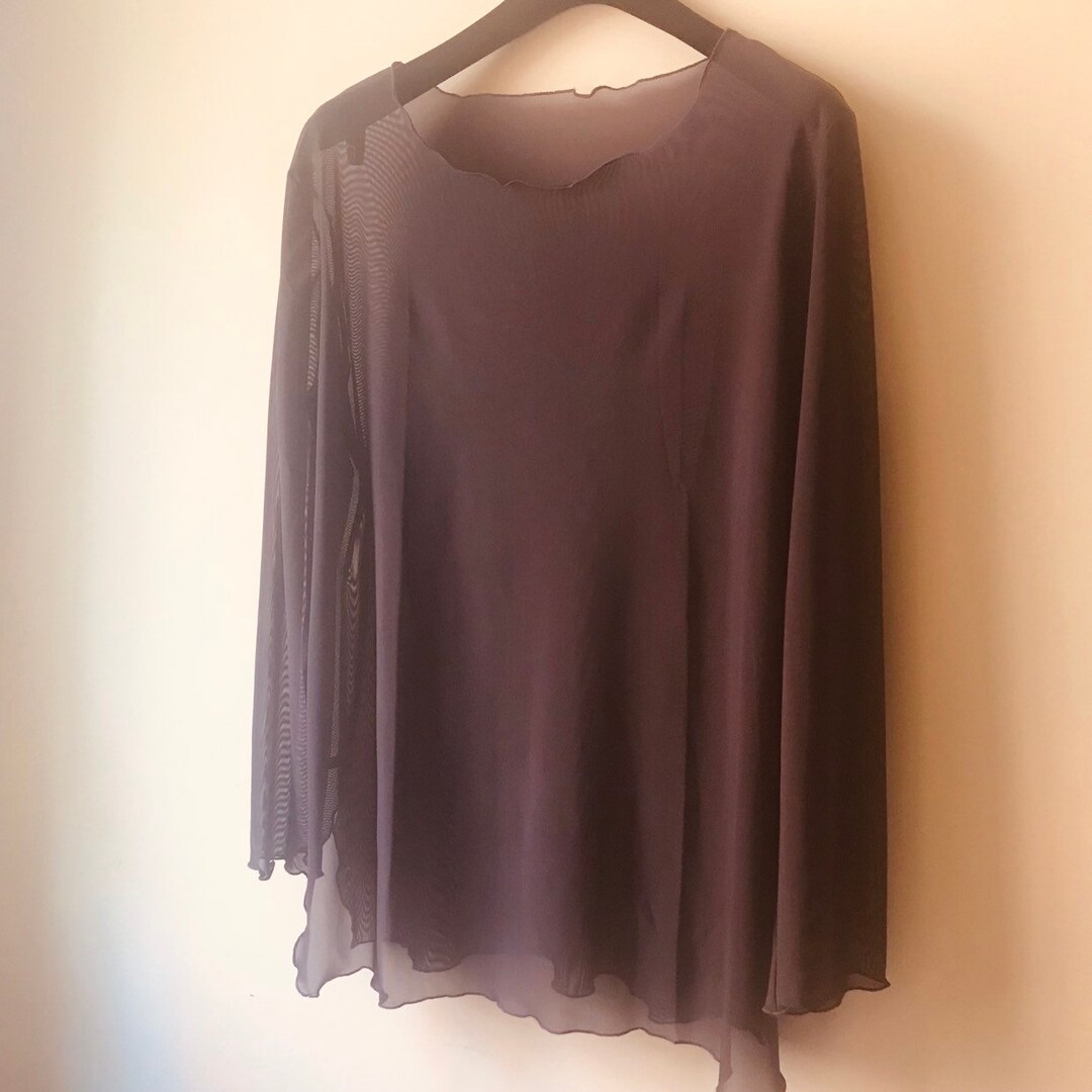 Sheer Mesh Long Sleeve Tunic With Side Split. Transparent Gray Tulle ...