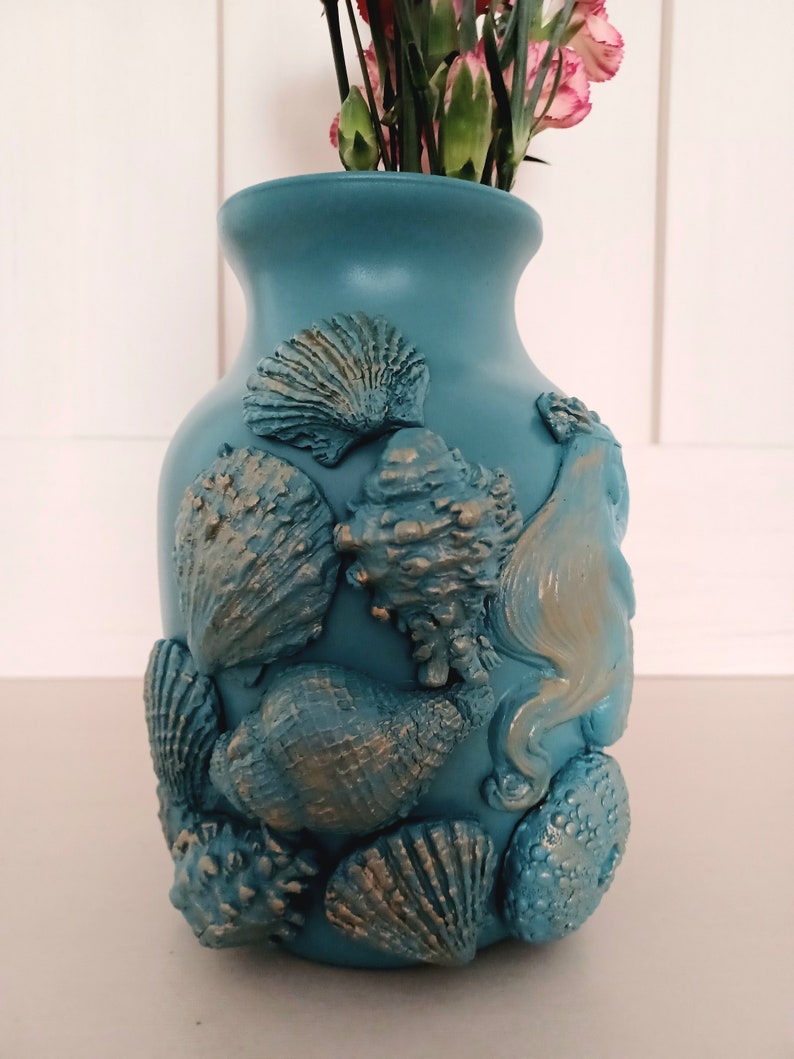 Mermaid Vase Mermaid Decor Nautical Vase Seashell Vase - Etsy