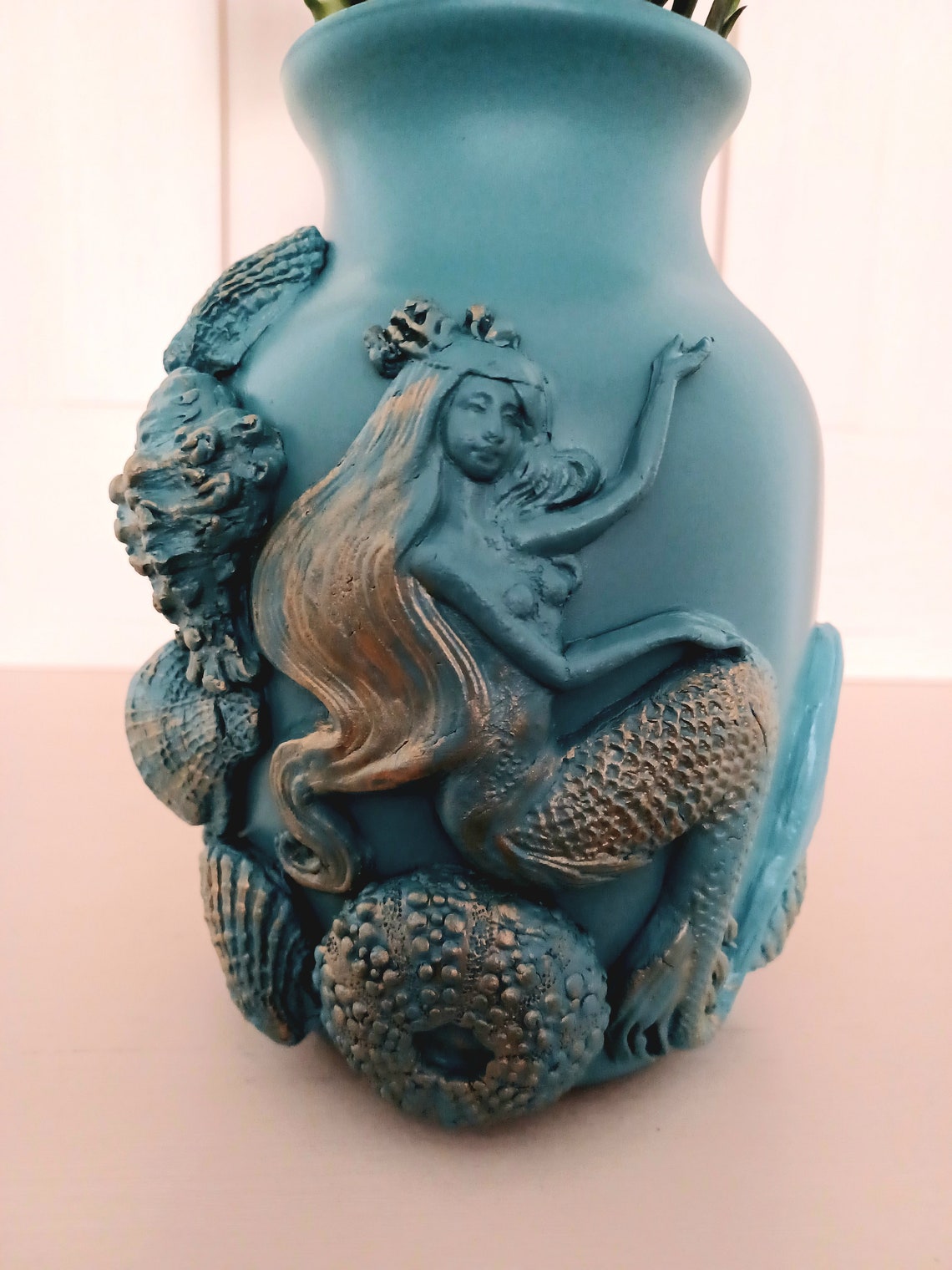 Mermaid Vase Mermaid Decor Nautical Vase Seashell Vase - Etsy