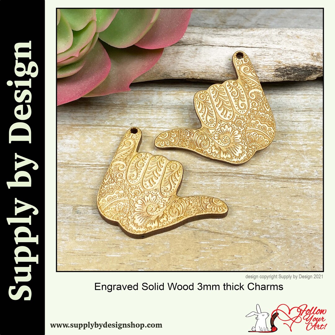SS513 Zentangle Engraved Hang Ten Hand Charms Engraved in Solid 3mm ...