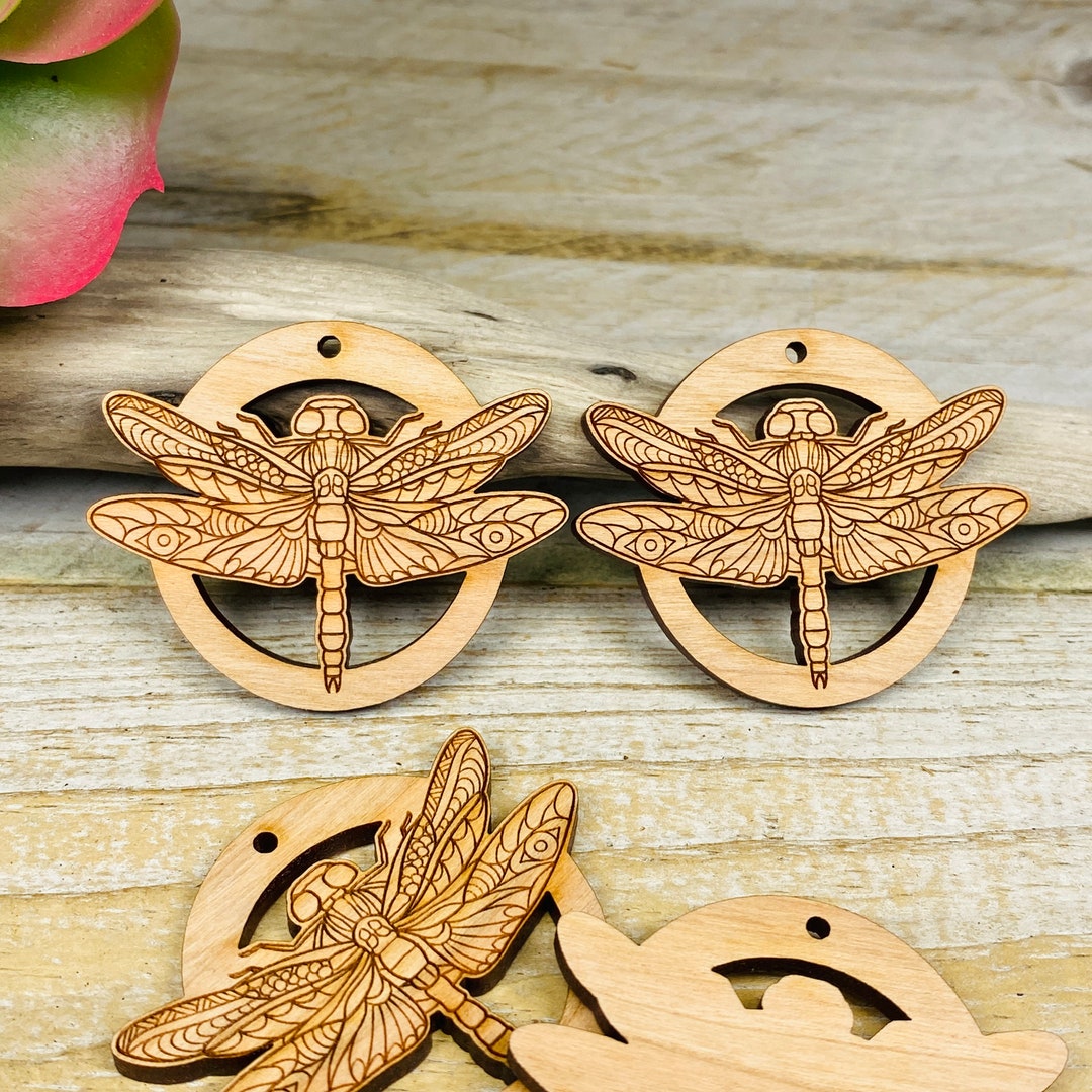 SS432 Engraved Dragonfly Hoop in Unfinished Solid Hardwood Charms 1.75 ...