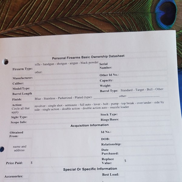 25 Sheets Firearm Gun Data or Inventory Sheets 3 Hole Punched - Etsy