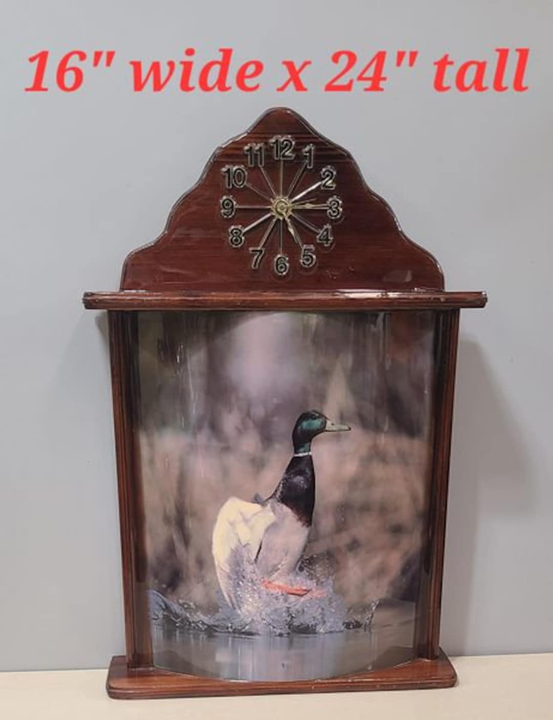 Vintage Wood Mallard Duck Clock -bowed Front Works Great! Mantle or ...