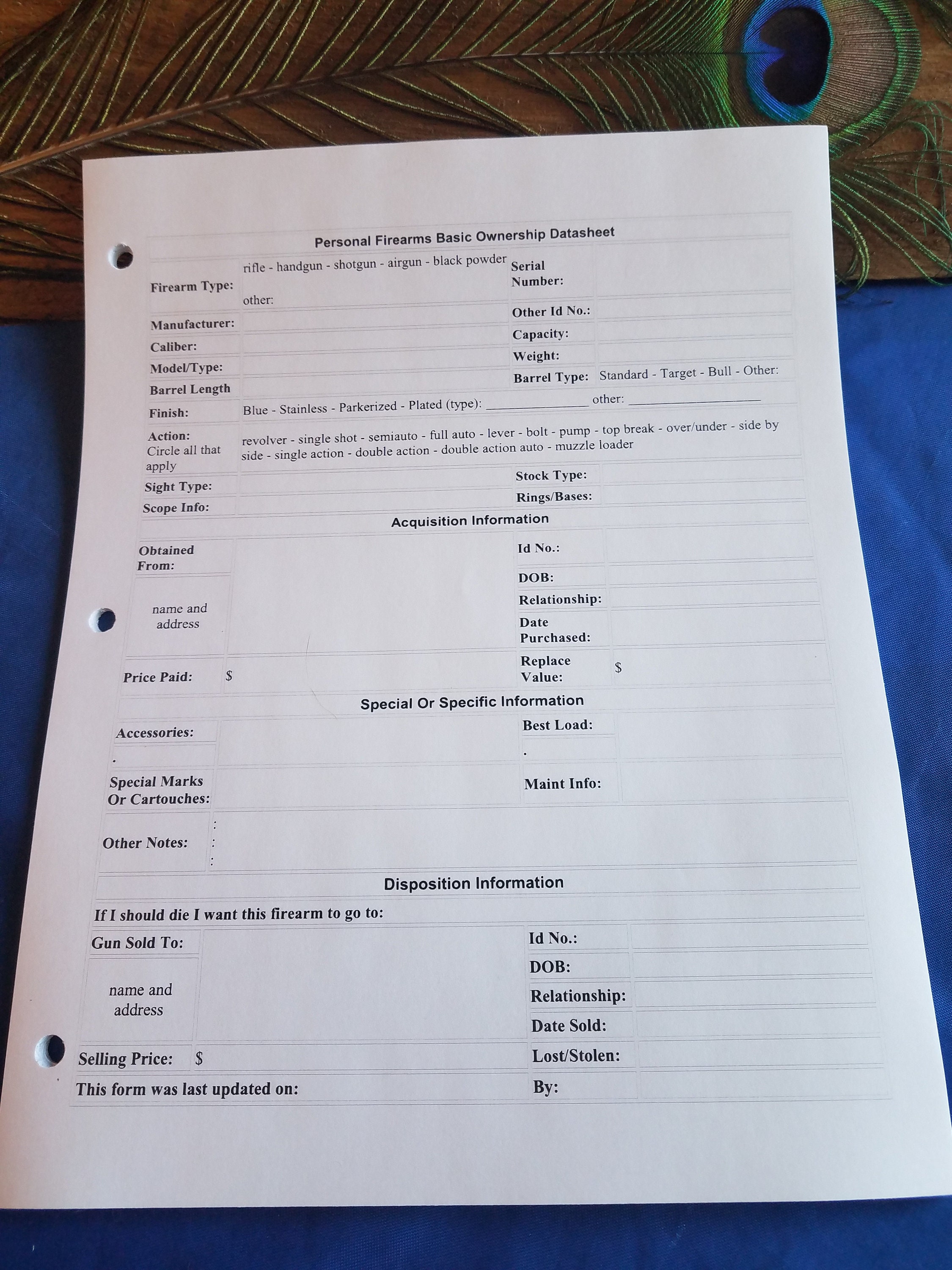 25 Sheets Firearm Gun Data or Inventory Sheets 3 Hole Punched - Etsy