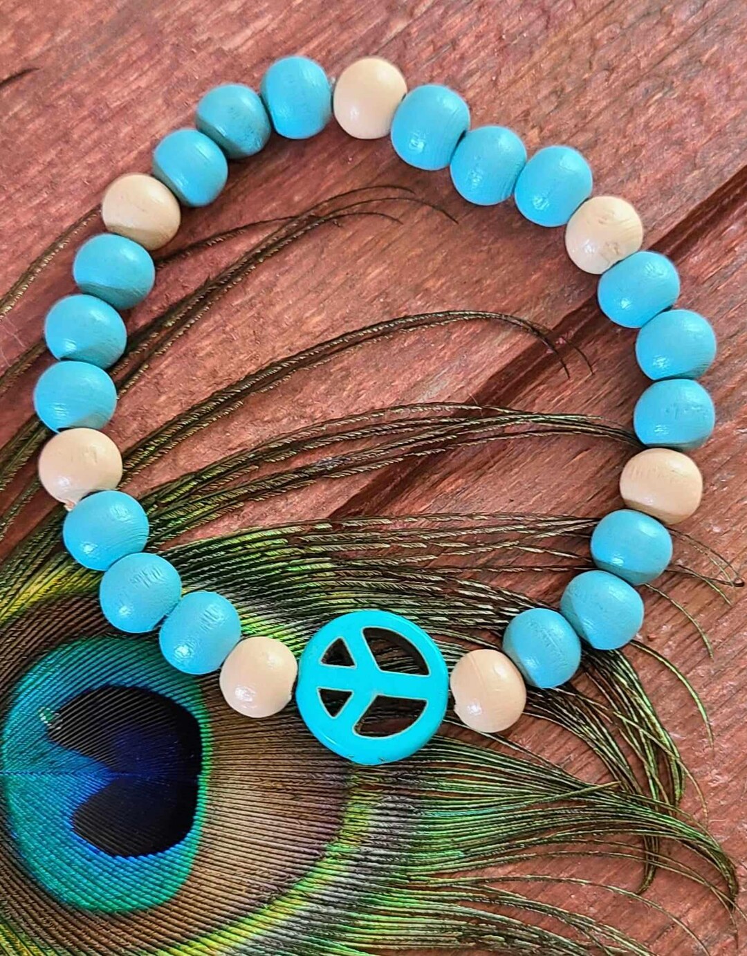 Peace Sign & Bead Bracelet - Stretchy - Etsy