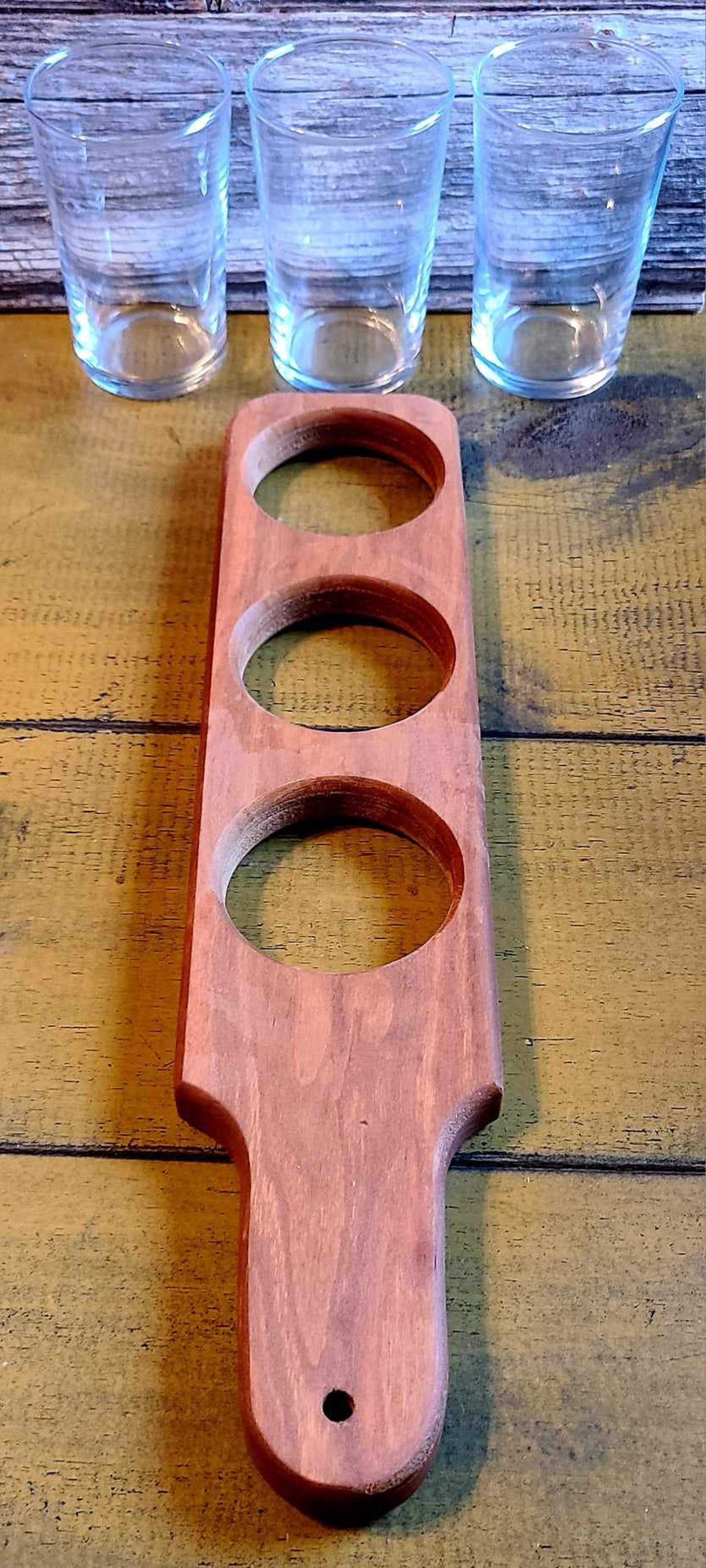 Wood Wooden Beer Flight Paddles With Glasses 3 Hole - Etsy