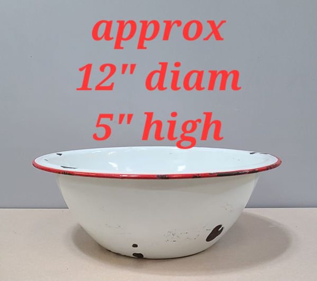 Vintage Antique Enamelware Basin With Red Trim. Measurements in Pics - Etsy
