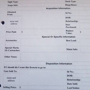 25 Sheets - Firearm - Gun Data or Inventory Sheets 3 Hole Punched - Etsy