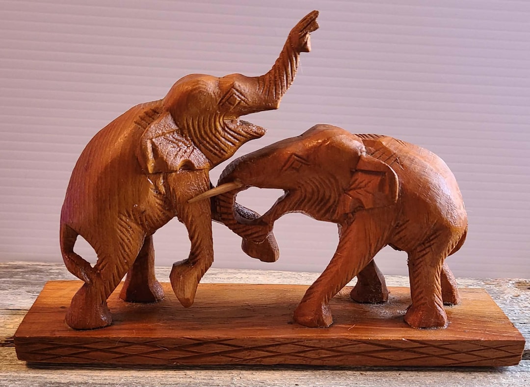 Vintage Carved Wood Elephants - Etsy