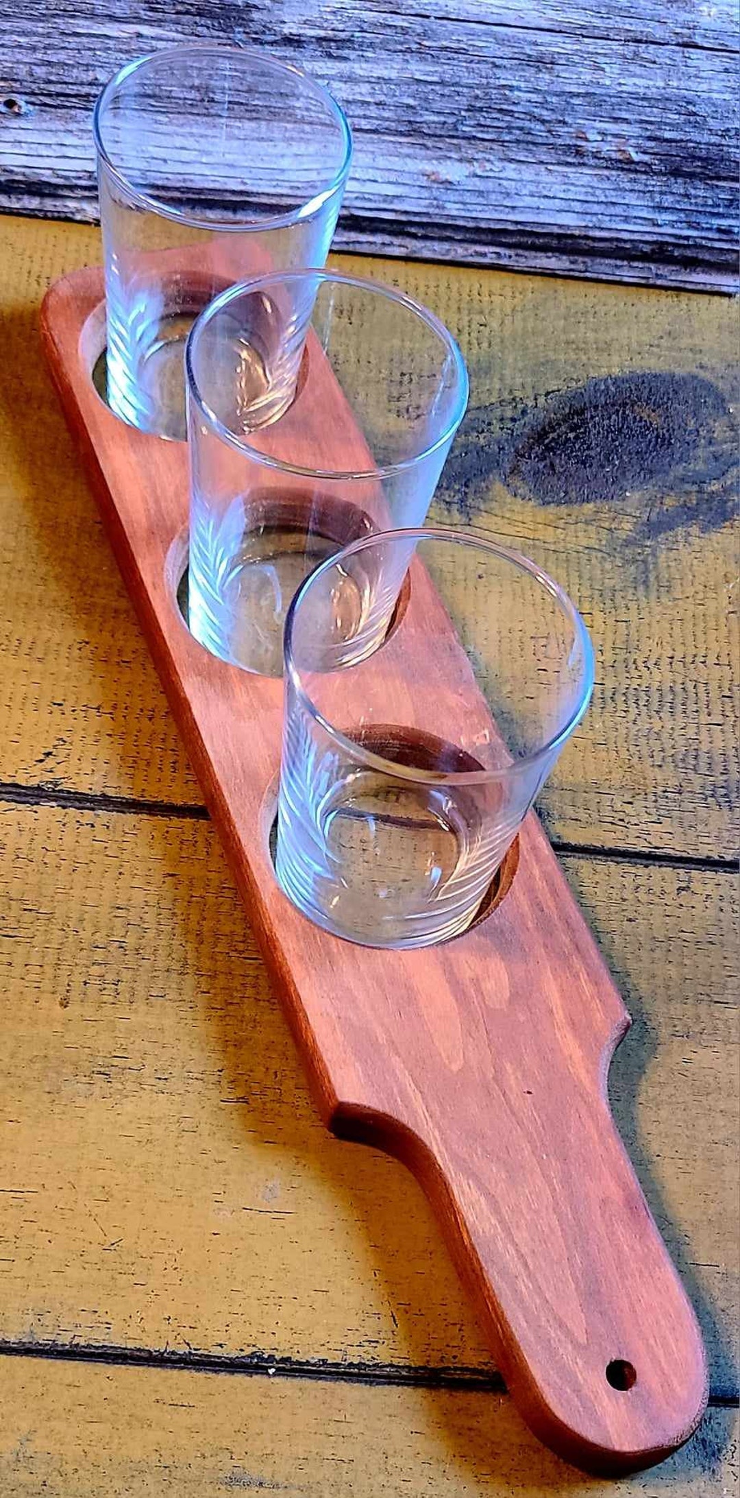 Wood Wooden Beer Flight Paddles With Glasses 3 Hole - Etsy