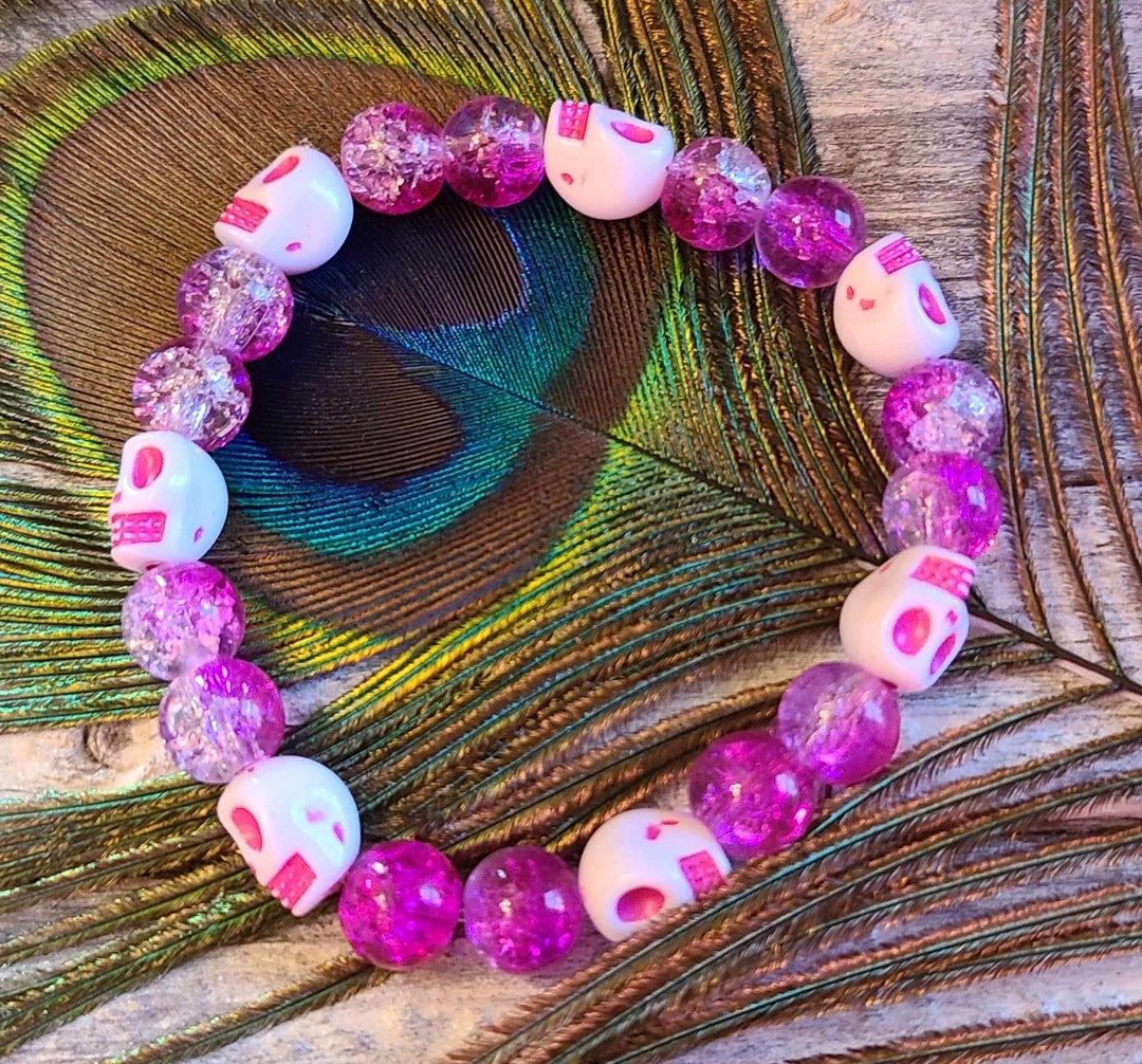 Skull & Bead Bracelet Anklet - Pink - Etsy