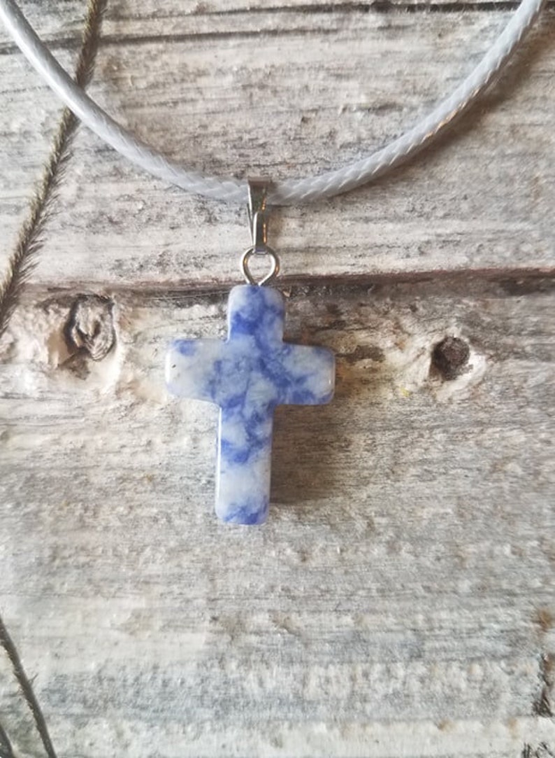 Blue Cross Crystal Stone Boho Necklace 18" Inches - Etsy