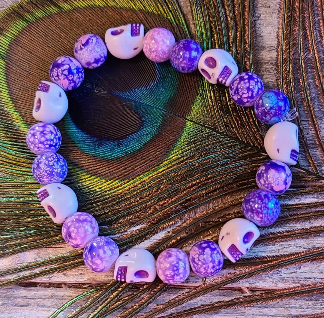 Skull & Bead Bracelet Anklet - Purple - Etsy