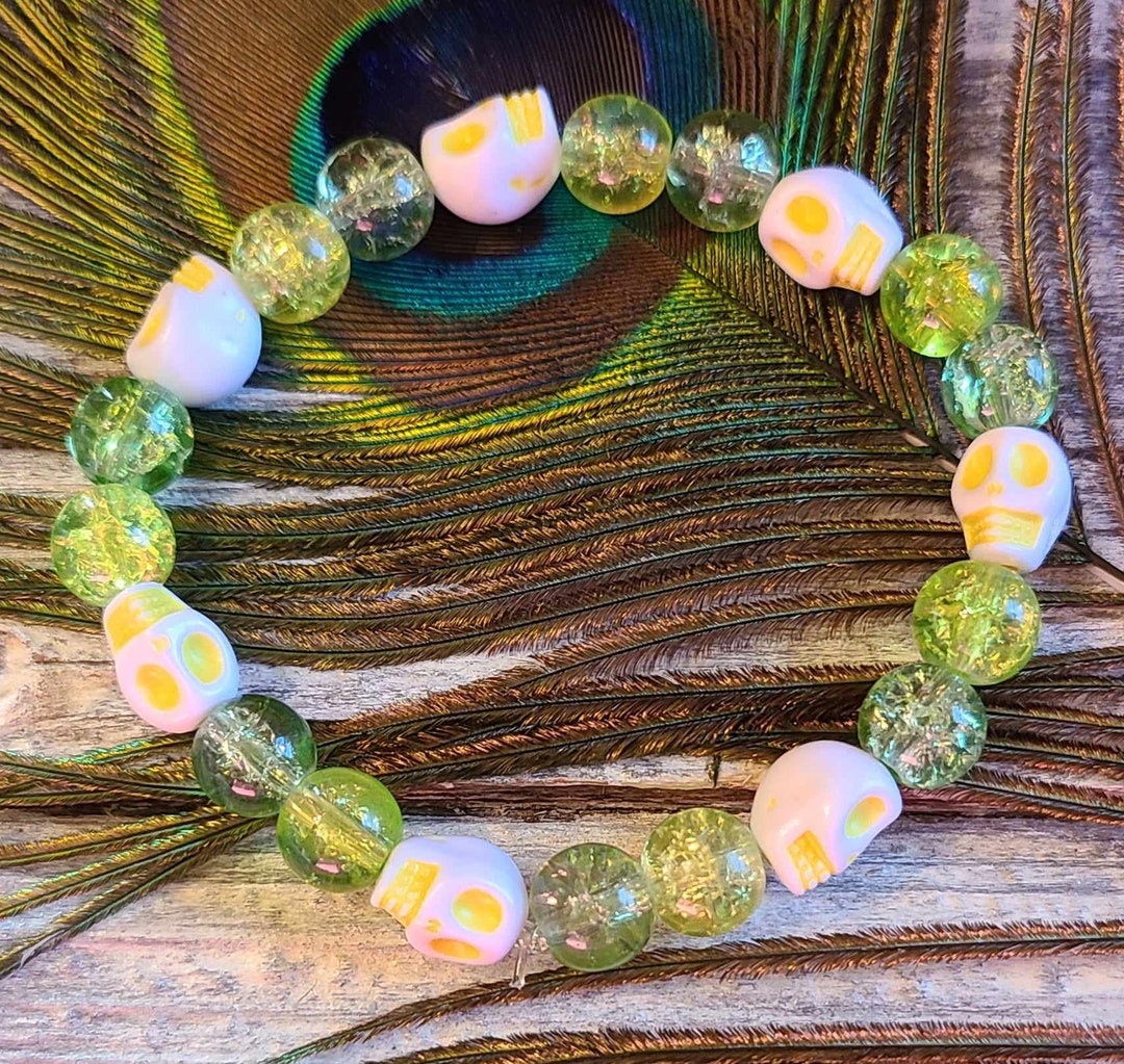 Skull & Bead Bracelet Anklet - Yellow - Etsy