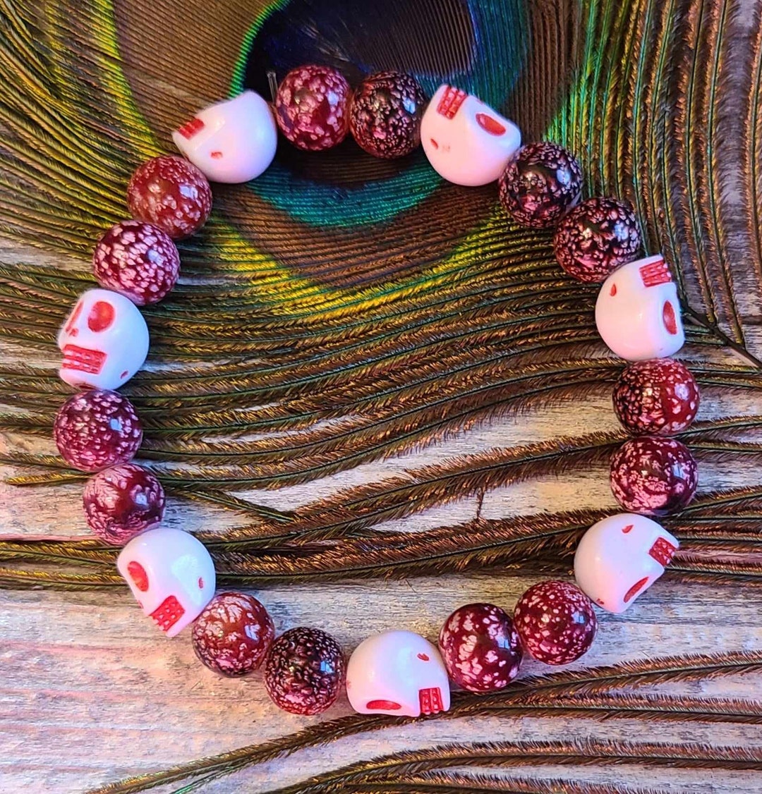 Skull & Bead Bracelet Anklet - Red - Etsy