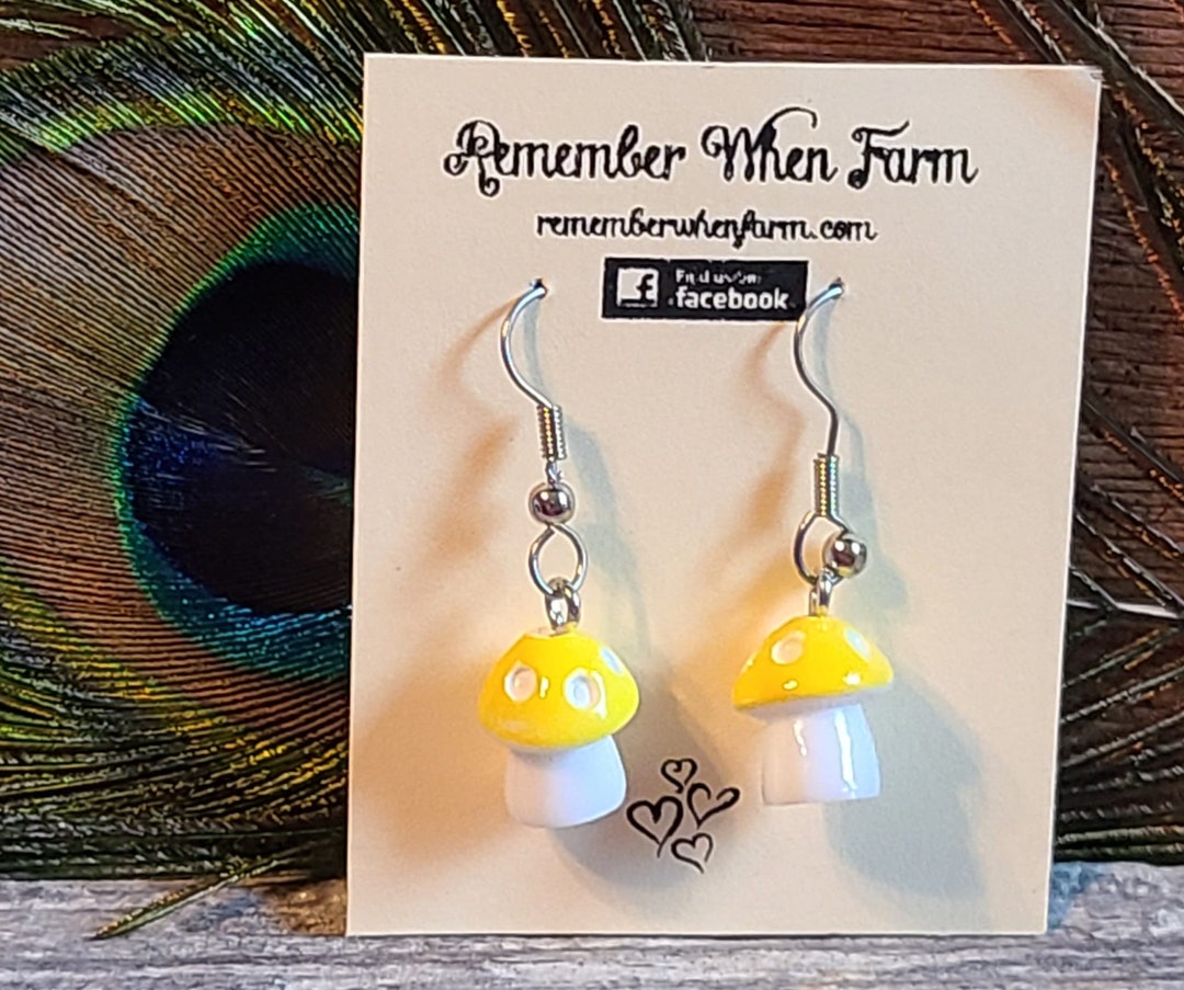 Yellow Mushroom Earrings Fish Hook Dangle Style - Etsy