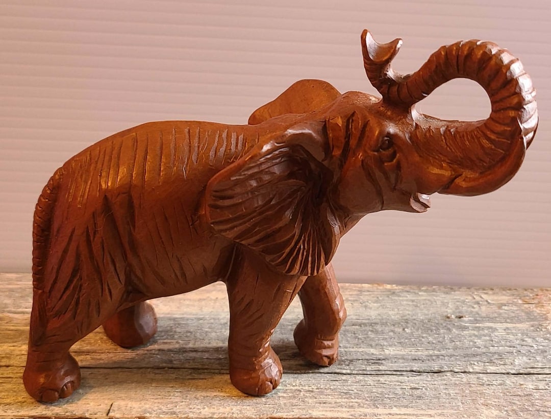 Vintage Carved Wood Elephant Red Mill Mfg Made in USA - Etsy